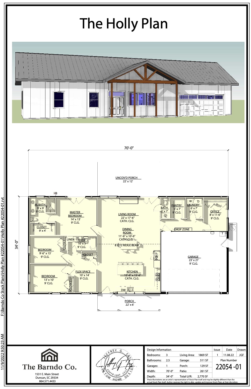 Ranch Style 4 Bedroom 3 Bath Barndominium with Covered Porch