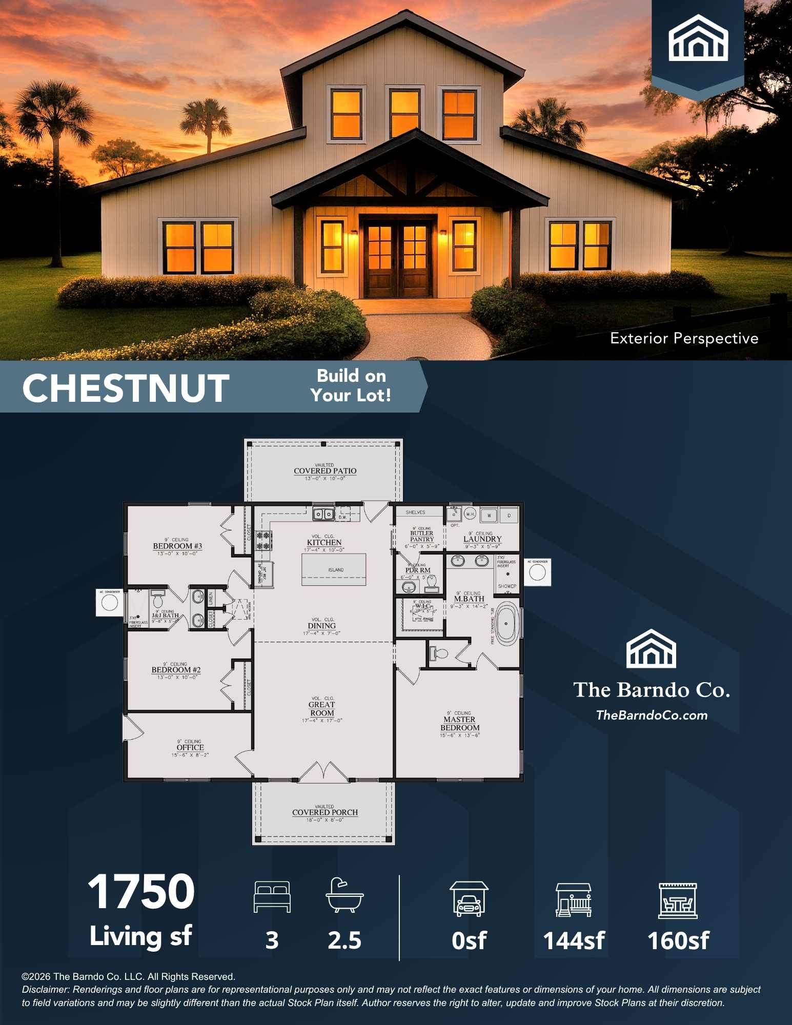 The Chestnut Plan | 3 Bed, 2.5 Bath Modern Barndo with Office