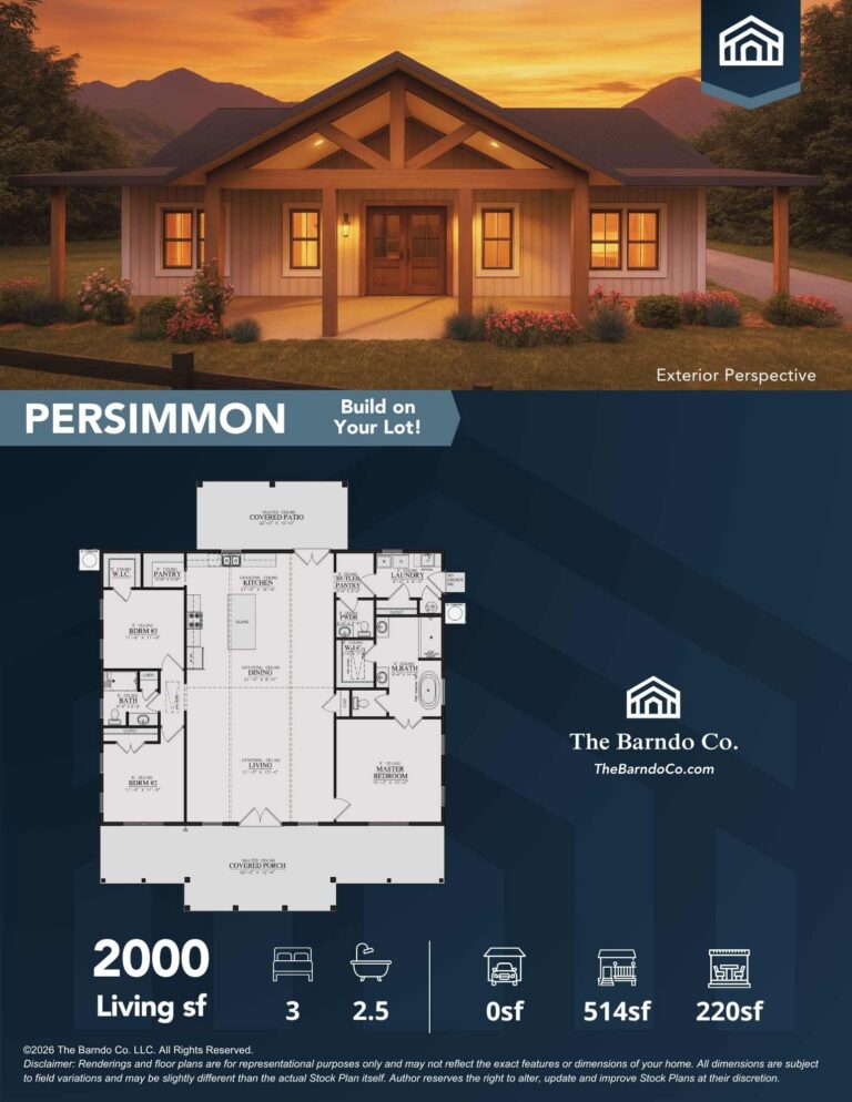 Persimmon Plan | 3 Bed 2.5 Bath 2000 sq ft Open Concept Layout